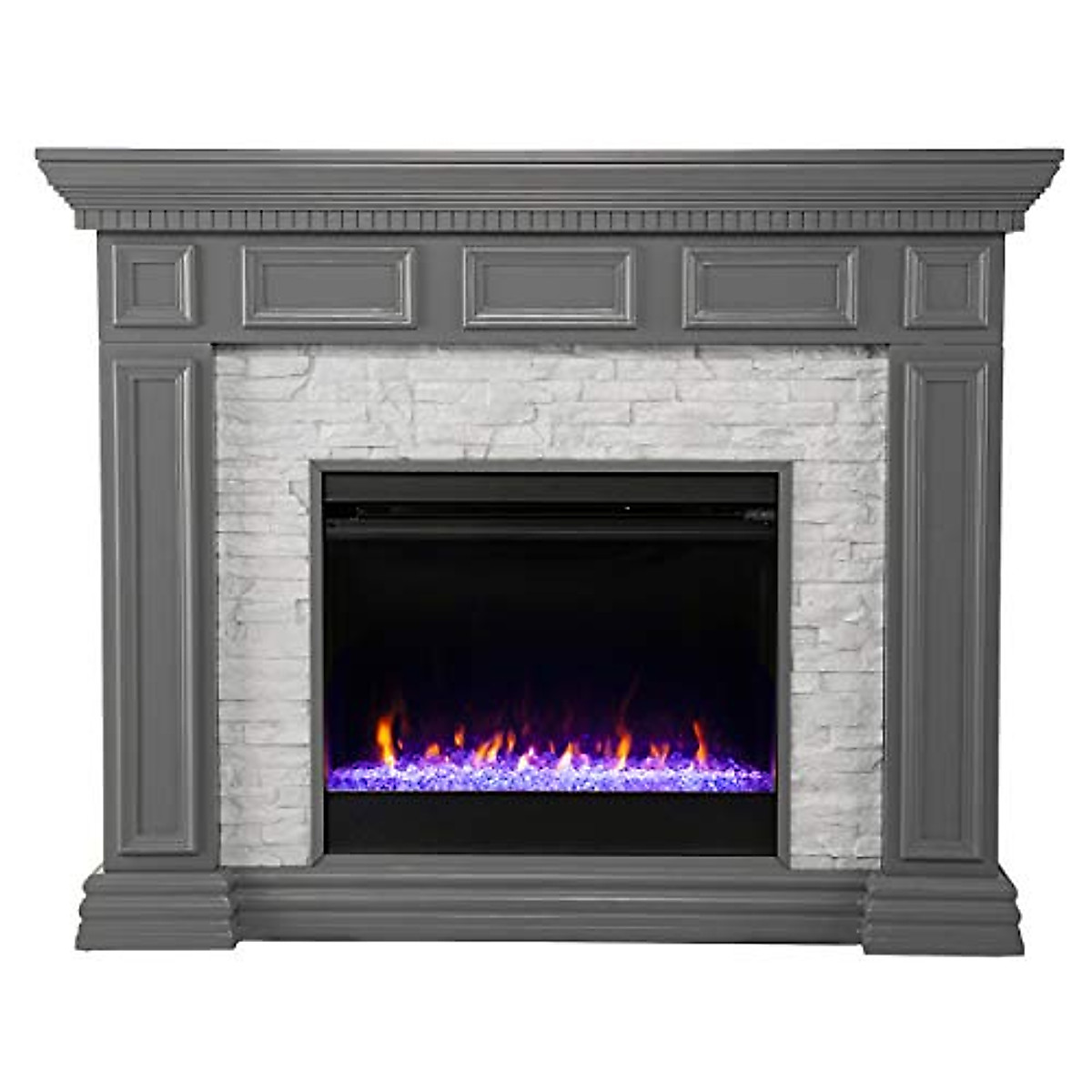 SEI Furniture Dakesbury Faux Stone Color Changing Electric Fireplace, Gray