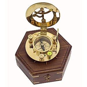 RII Antique Nautical Directional Magnetic Sundial Brass Compass, Antique Decor Birthday Gifts for Men, Astrolabe for Him, Baptism Gifts with Engraved Quotes, Sun dial in Rose Top Box