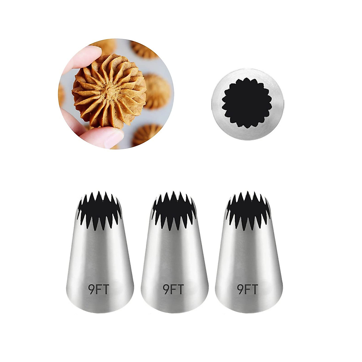 Churro Piping Tip,Piping Tips for Eclair,Open Star Pastry Tip Large for Piping,9FT Icing Tips,3 Pcs