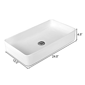 Tangkula 24" x 14" Rectangle Bathroom Vessel Sink, Porcelain Porcelain Ceramic Above Counter, Basin Vessel Vanity Sink Art Basin with Pop-up Drain, Ideal for Home, Restaurant and Hotel, White