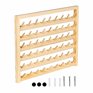 HAITRAL 54-Spool Sewing Thread Holder, Wall-Mounted Sewing Thread Rack with Hanging Hook, Wooden Embroidery Organizer for Sewing, Quilting, Hair Braiding