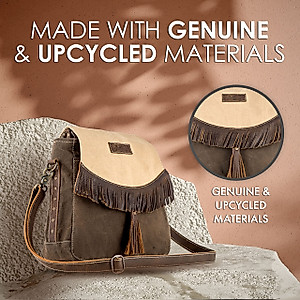 SIXTEASE Crossbody Bag for Women Vintage Style Genuine Leather, Upcycled Canvas, Rug, or Hair On - Cross Body Womens Bags with Inside Zipper Pockets - Larissa