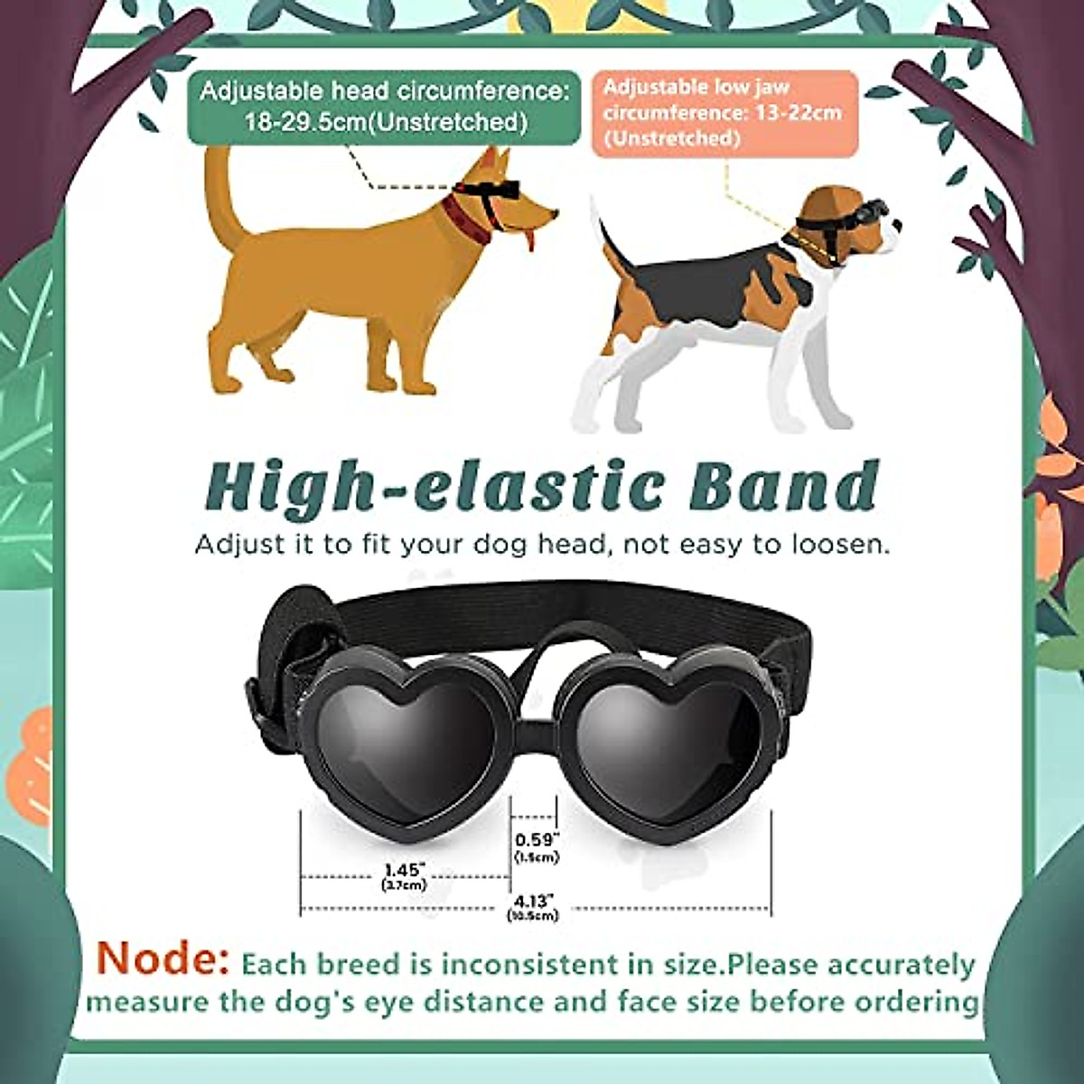 Small Dog Hat Baseball Cap Sun Hat with Ear Holes + Pet Dog Sunglasses Goggles Heart Shape Eye Wear,Sun/UV Protection Adjustable Strap Waterproof Outdoor Party Birthday for Small Dog (Medium, Black)