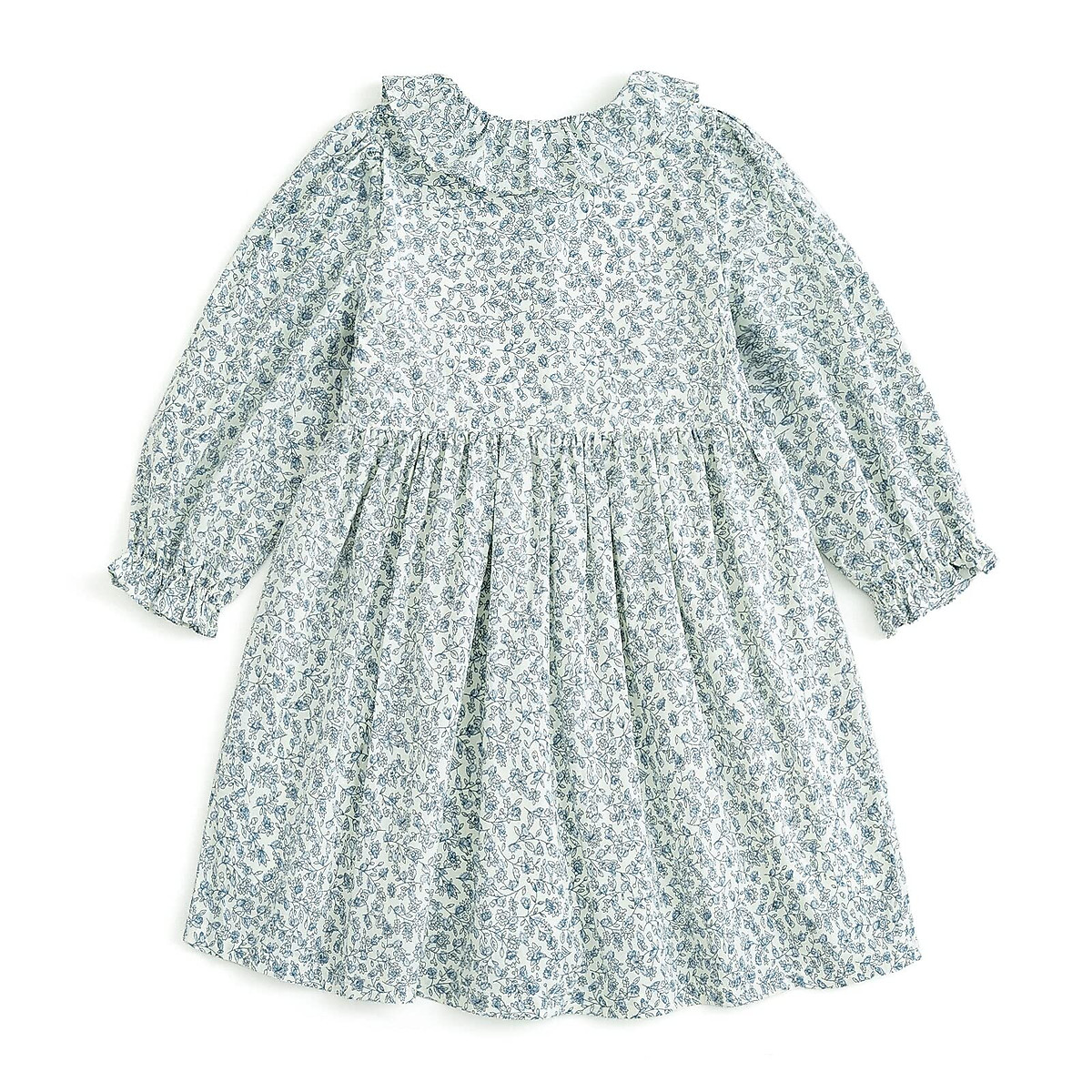 Curipeer Baby Girls Long Sleeve Floral Dress Flower Printed Smock Toddler Ruffle Dress for Autumn and Spring Blue 12M