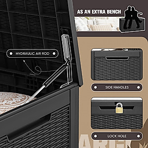 Flamaker 100 Gallon Large Deck Box Waterproof Resin Outdoor Storage for Patio Furniture, Garden Tools, Pool Accessories and Toys (Black)