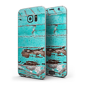 Design Skinz Design Skinz Turquoise Chipped Paint on Wood Full-Body Wrap Decal Skin-Kit for The Galaxy S9 Plus