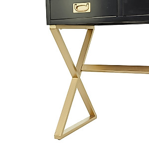 Deco 79 Wood 3 Drawer Desk with Outlet, 47" x 20" x 30", Black