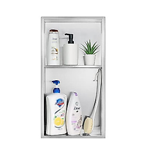 Neodrain No Tile Shower Niche, Stainless Steel Bathroom Shelf 25.1"x13.1" (Inner Size 24" X 12"), Two-Tier Stainless Niche, Bathroom Niche Cubby for Storage, No Tile Needed Recessed, (Brushed)