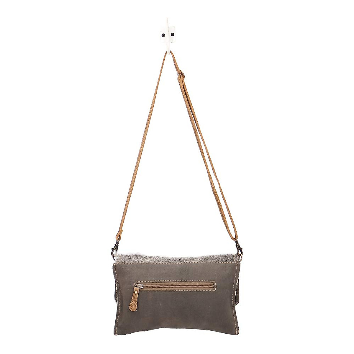 Myra Bag Pearl Grey Upcycled Canvas & Cowhide Small Crossbody Bag S-1490