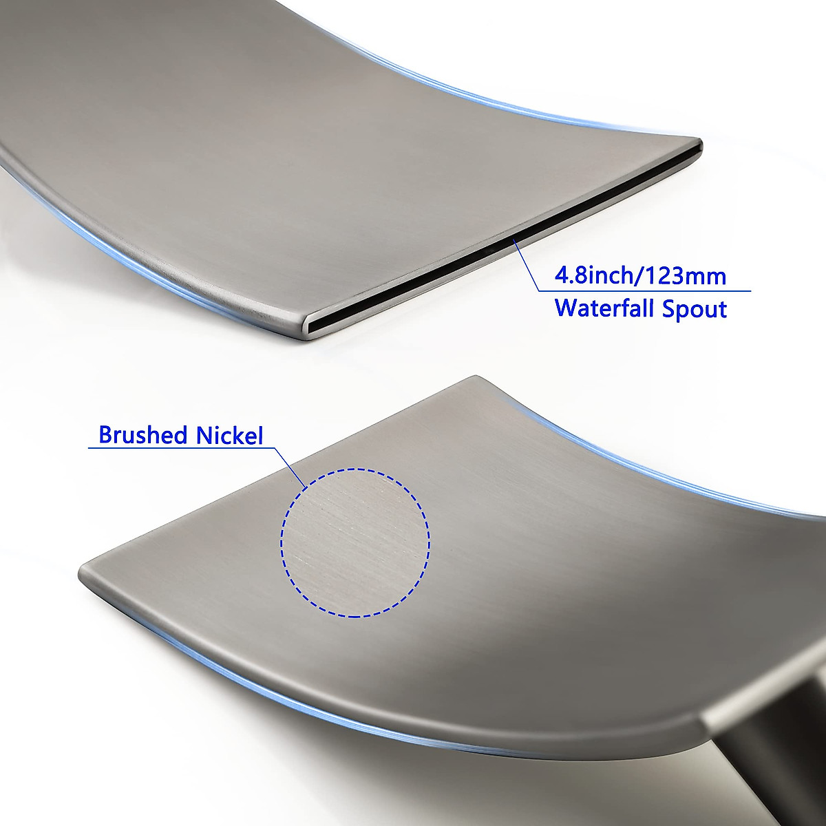 SKOWLL Wall Faucet Waterfall Faucet Modern Bathroom Vanity Sink Faucet Wall Mount Bath Mixer Set with Single Handle, Brushed Nickel