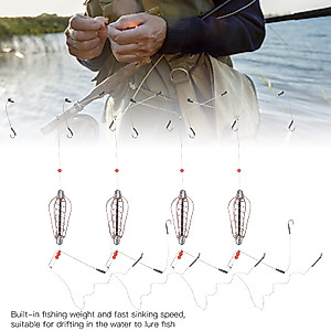 Alomejor 4Pcs Fishing Bait Holder Cage, Copper Spring Lure Feeder Basket with Hooks Fishing Tackle Kit