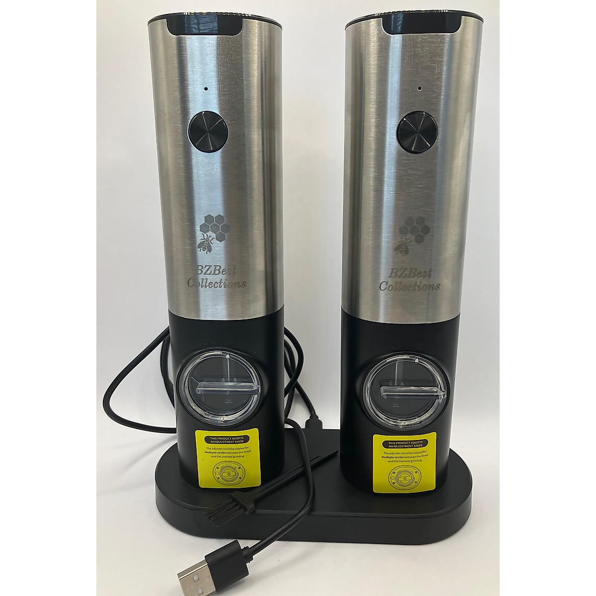 Electric Salt and Pepper Grinder Set, 2 Pepper Mills, Rechargeable With Dual Charging Base, Built-in Battery, Easy One Handed Operation, Ceramic Grinding Core, Adjustable Coarseness, White LED Light