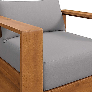 Modway Tahoe Acacia Wood Outdoor Patio Chair in Natural Light Gray with Weather-Resistant Cushions - Ideal as Club Chair or Outdoor Dining Chair