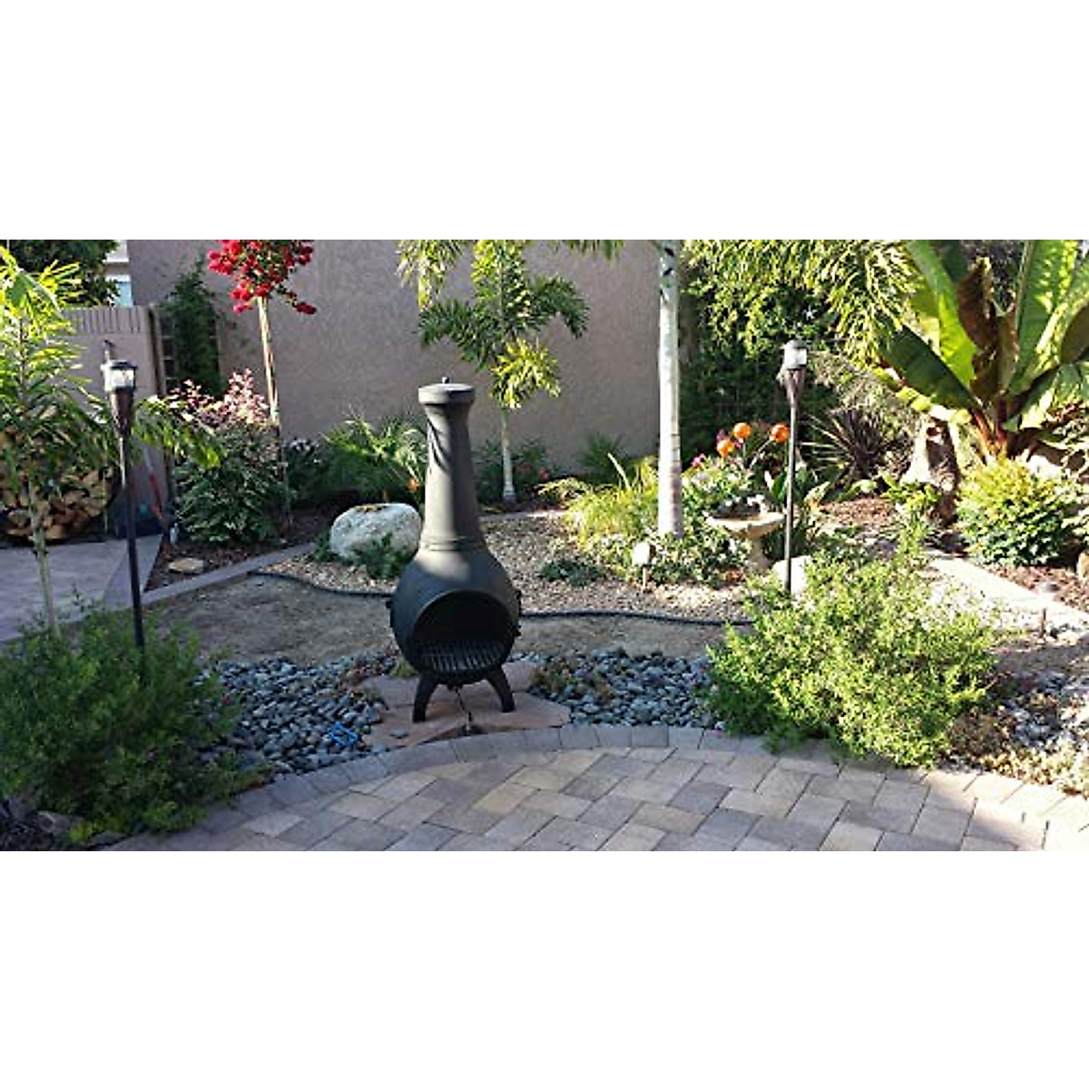 The Blue Rooster Prairie Chiminea Outdoor Fireplace - Wood Burning Cast Aluminum Deck or Patio Firepit