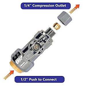 HQMPC Straight Angle Valve Push Fit Water Stop Valve 1/2"X1/4" 6Pcs No Lead Compression Push Fit Angle Shut Off Water Valve with Disconnect Clip, Push-to-Connect, PEX, Copper, CPVC 2Pcs
