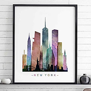 New York Skyline, New York Wall Art, New York Art Print, Watercolor Cityscape Print, Building Wall Decor, 8x10 Inch Unframed (8x10 inches Print Unframed, New York)