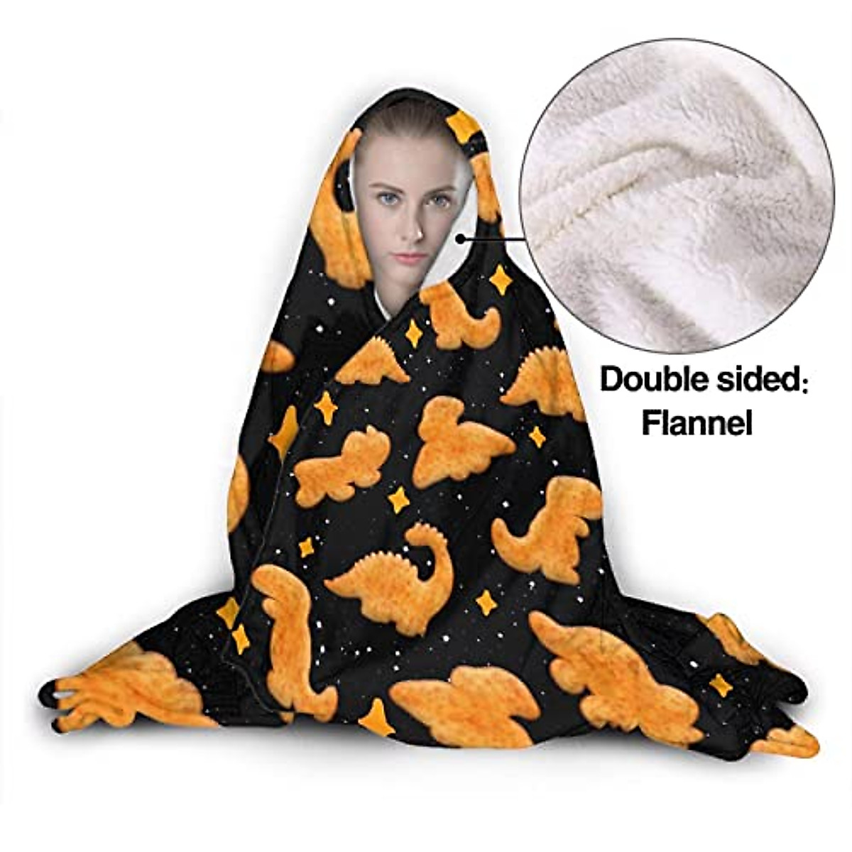 Dino Chicken Nuggets Wearable Blanket Super Soft Cozy Plush Hoodie Blanket Flannel Hooded Throw Blanket Wrap Cloak for Nap Travel,60"x80" for Adults