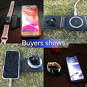 DREU Magnetic Foldable Charging Pad Portable Wireless Chargers 3 in 1, Fast Wireless Charging Station Compatible with QI Phones, iPhone 14/13/12/SE/11/XS/8, Samsung, AirPods Pro, Ap-ple Watches