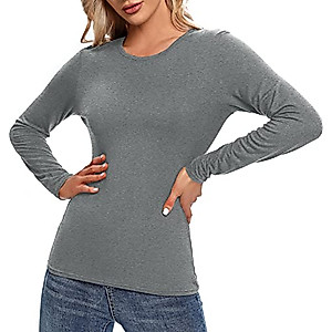 Urban CoCo Womens Crewneck Slim Fitted Long Sleeve T-Shirt Solid Tight Tunic Tops (Dark Grey, XL)