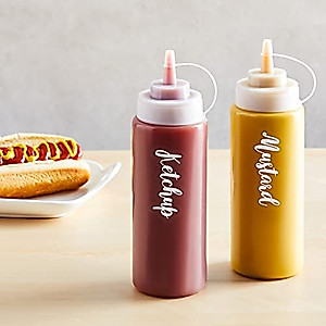 Talented Kitchen 132 White Cursive Oil and Vinegar Labels for Bottles, Clear Preprinted Condiments Stickers for Squeeze Dispensers, Kitchen Pantry Organization