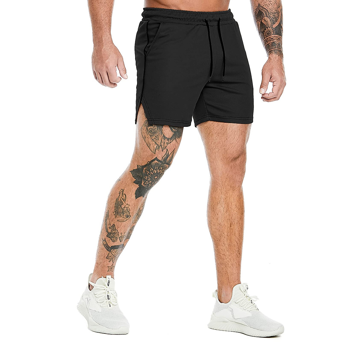PIDOGYM Men's Workout Running Shorts 5 Inch, Lightweight Mesh Gym Athletic Fitted Short Pants for Bodybuilding Training Black