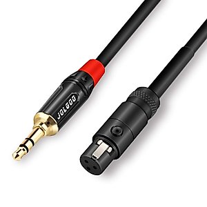 JOLGOO 3.5mm Stereo Audio Plug to Mini XLR Female Cable, 1/8" TRS Plug to 3-pin Mini XLR Female Headphones Audio Cable, 6.6 Feet