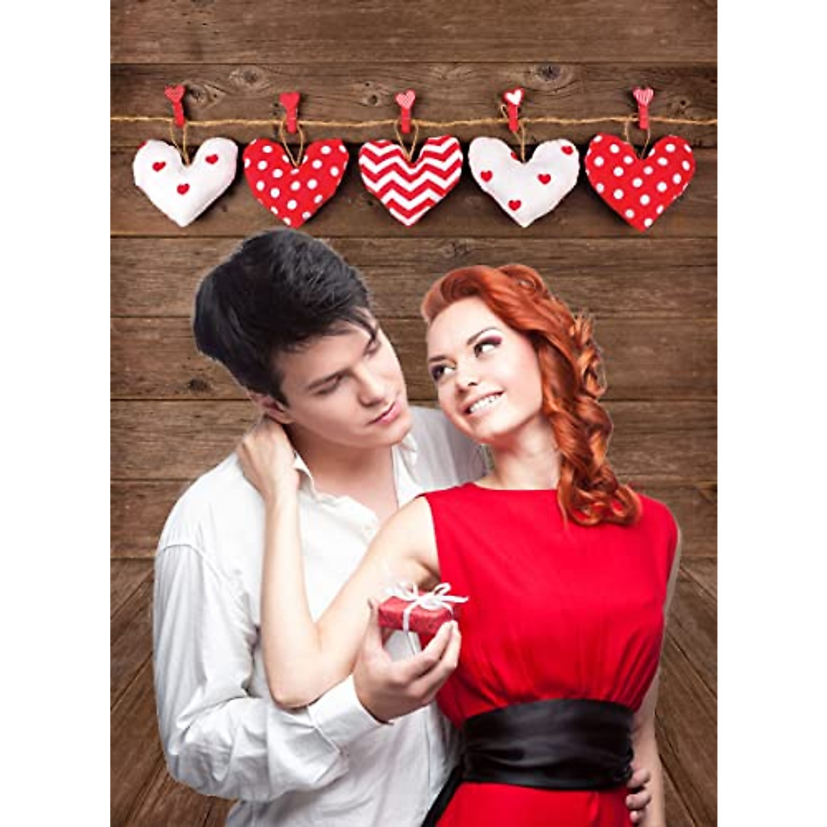 AIIKES 5x7ft Valentine's Day Backdrop Valentine's Day Photography Backdrops Brown Wooden Backdrop Baby Shower Birthday Party Decorate Backdrop Photo Studio Props 11-371