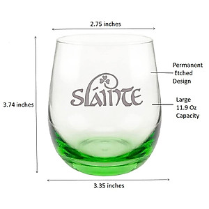 Gifts for Irish Men, Slainte Irish Cheers Green Engraved Stemless Green Whisky Tumbler St Patrick's Day Gifts Ideas