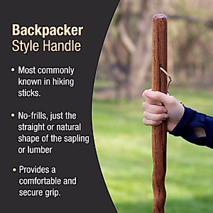 Brazos Handcrafted Wood Walking Stick, Twisted Oak, Backpacker Style Handle, for Men & Women, Made in the USA, Red, 58"