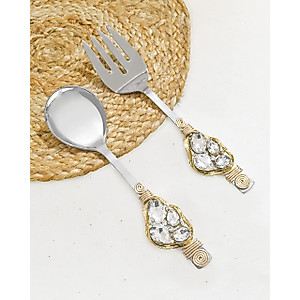 YoTreasure Tiramisu Cumulus Crystal Stainless Steel Gold Crystal Salad Server Set Utensils for Modern Serving