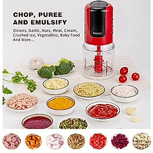 PULOYA Mini Food Processor 2-Cup Small Electric Food Chopper for Vegetables, Meat, Onion, Garlic, Fruits and Nuts, 2 Speed Plus Pulse, 400-Watt, Red