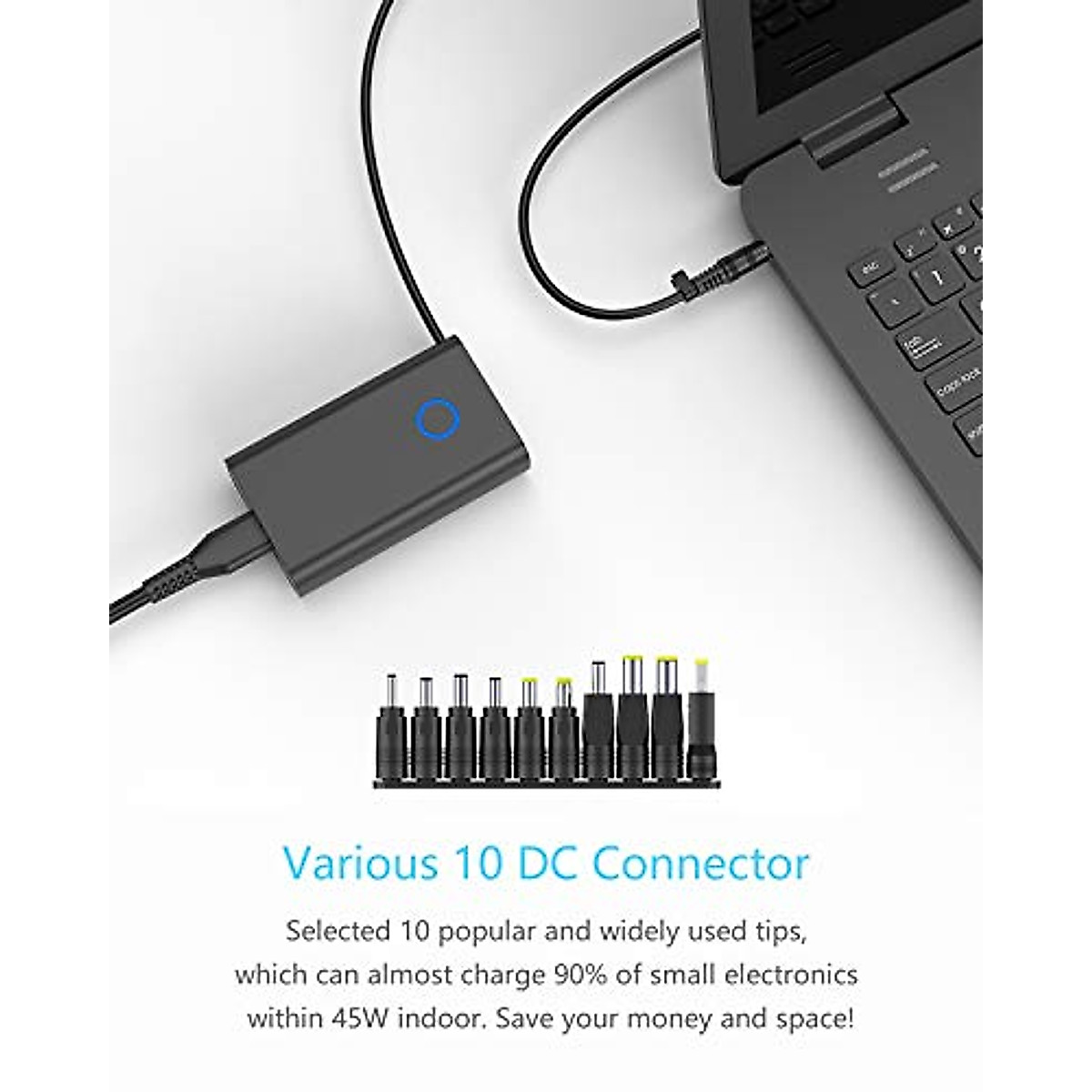 Wishinkle Laptop Charger, 45W 19.5V 2.31A AC Computer Charger Power Cord with 10 Optional Connectors Compatible with Asus Toshiba Lenovo Acer Dell HP Samsung ThinkPad