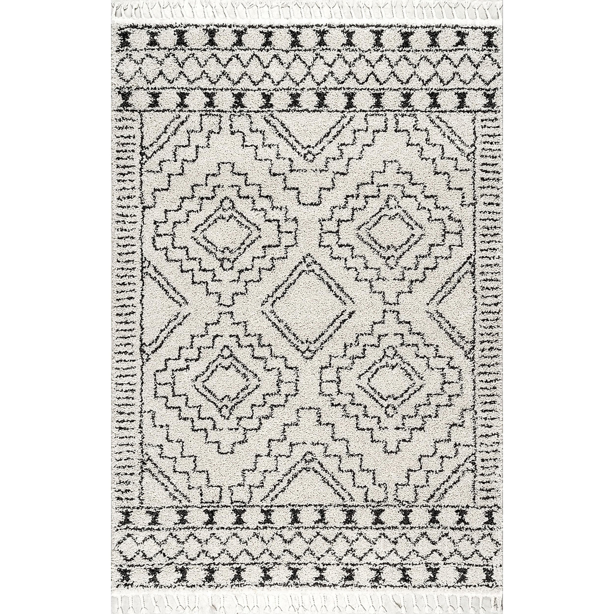 nuLOOM Vasiliki Moroccan Shag Tasseled Area Rug, 8x10, Off-white
