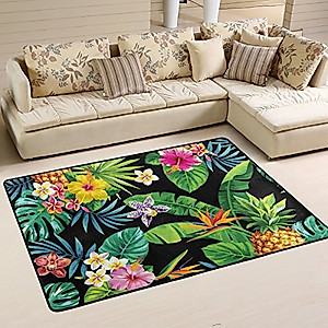 U Life Vintage Tropical Plants Pineapple Large Area Rug Runner Floor Mat Carpet for Entrance Way Doorway Living Room Bedroom Kitchen Office 36 x 24 & 72 x 48 Inch 3 x 2 & 6 x 4 Feet