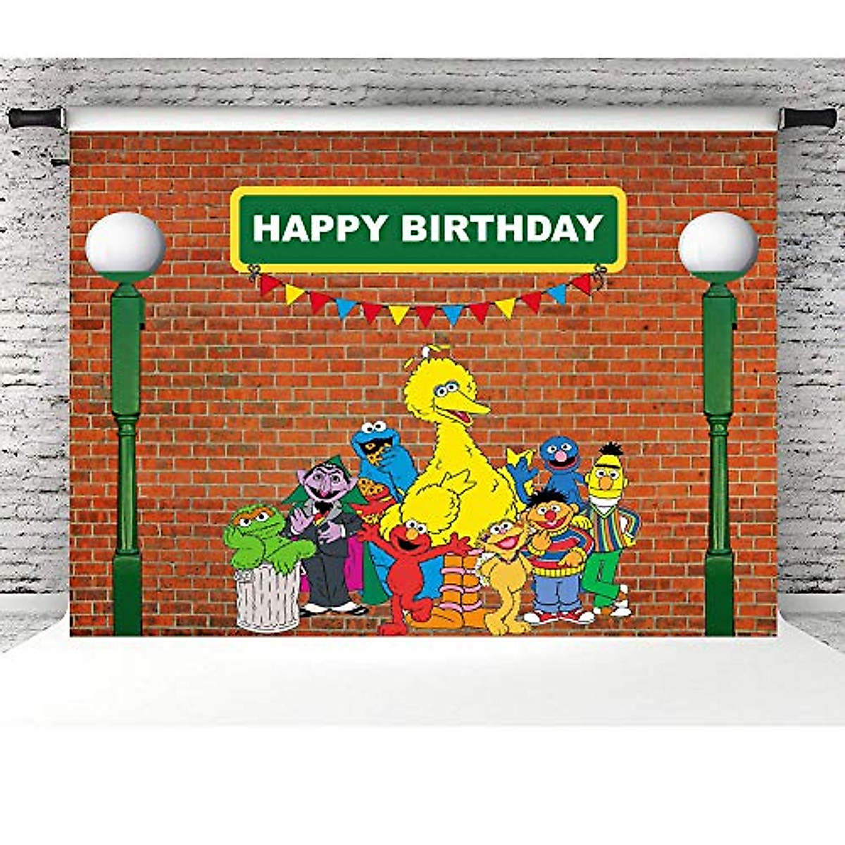 Menggege Brick Wall Photography Backdrops Sesame Street First 1st Second 2nd Third 3rd Boy Girl Birthday Party Banner Baby Shower Photo Background Supply Decoration 7x5ft Vinyl