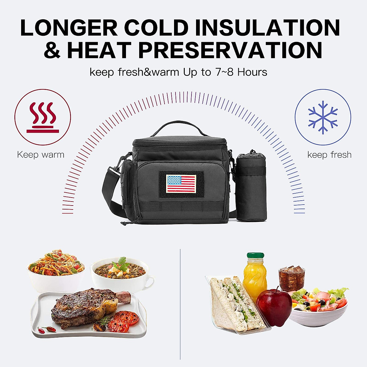 UMUFUKA Lunch Box for Men, Tactical Lunch Cooler Tote,Insulated Lunch Bag Adult, With Detachable MOLLE Water Bottle Pouch, Men Leakproof Lunch Bag for Work Picnic (Black)