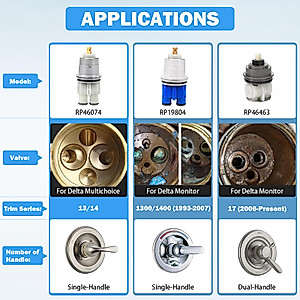 RP46074 Delta Shower Cartridge Replacement for Delta 13/14 Series Single Handle Bath Tub Shower Faucet Universal Delta Shower Valve Cartridge Replacement Parts Repair Kit with RP22734 Bonnet Nut