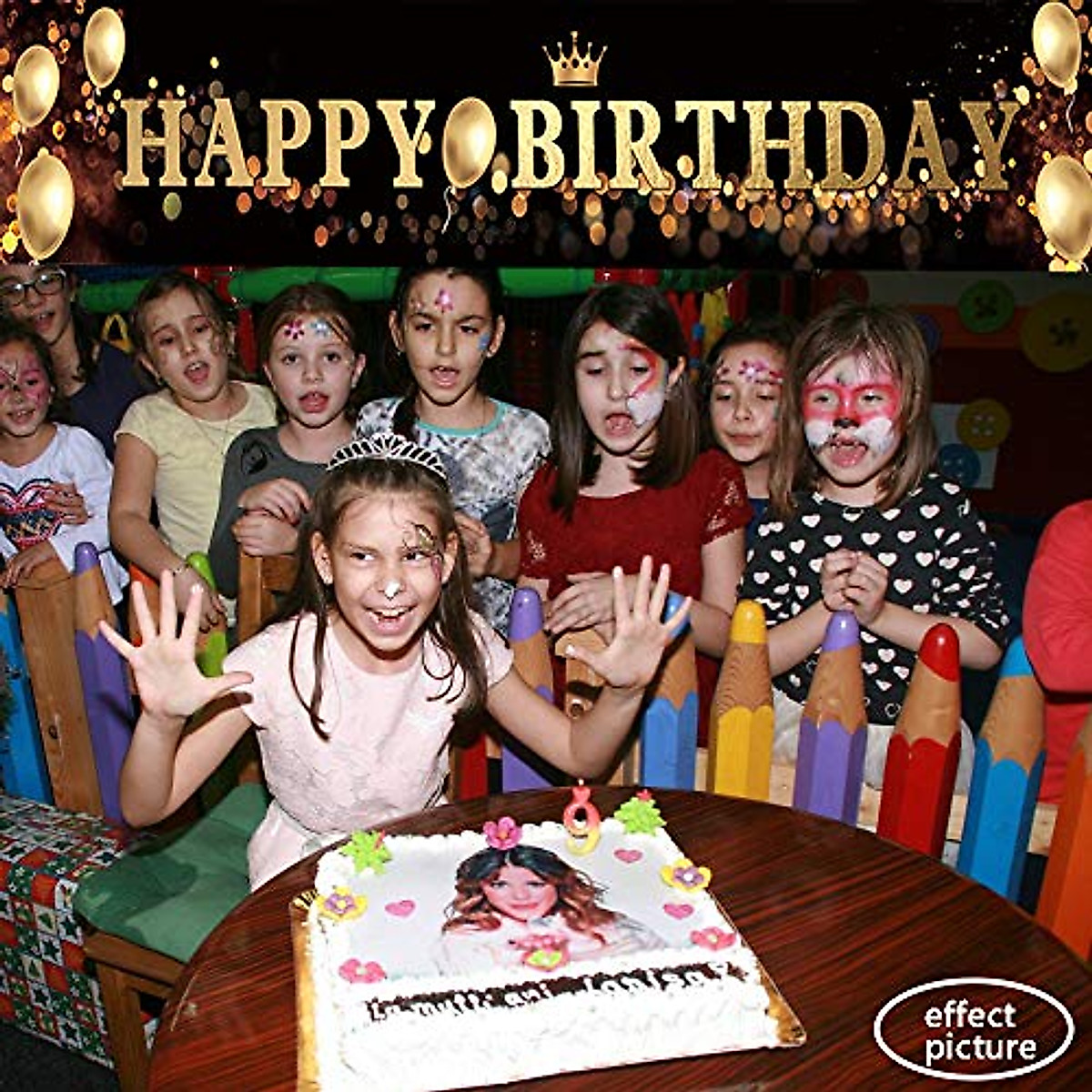 Ushinemi Happy Birthday Banner Party Signs for Birthday Backdrop, Large, Black and Gold