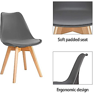 Echoamo Dining Chairs Set of 4, Mid Century Modern DSW Chair, Durable PU Cushion with Beech Wood Legs and Soft Padded Upholstered Dining Chair for Dining Room, Living Room, Bedroom, Kitchen (Grey)