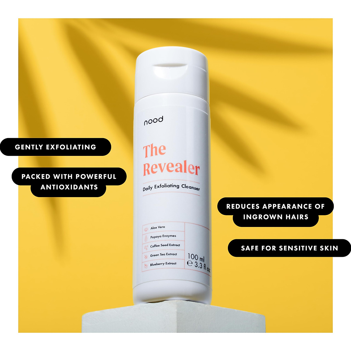 The Revealer Daily Exfoliant by Nood, Reduces Ingrown Hairs and Preps Skin For Laser Hair Removal, Resveratrol and Papaya Enzymes, Brightens and Softens Skin, 1 Bottle (3.3 fl oz)