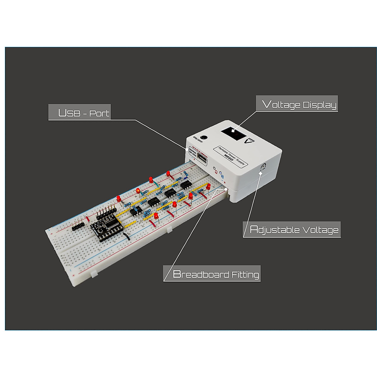 Rechargeable Breadboard Power Supply – 4 to 24V DC Output Power Supply with 2000mAh Rechargeable Battery with USB Charging – Ideal for Labs and Projects in Classroom, Outdoor and Home Schools