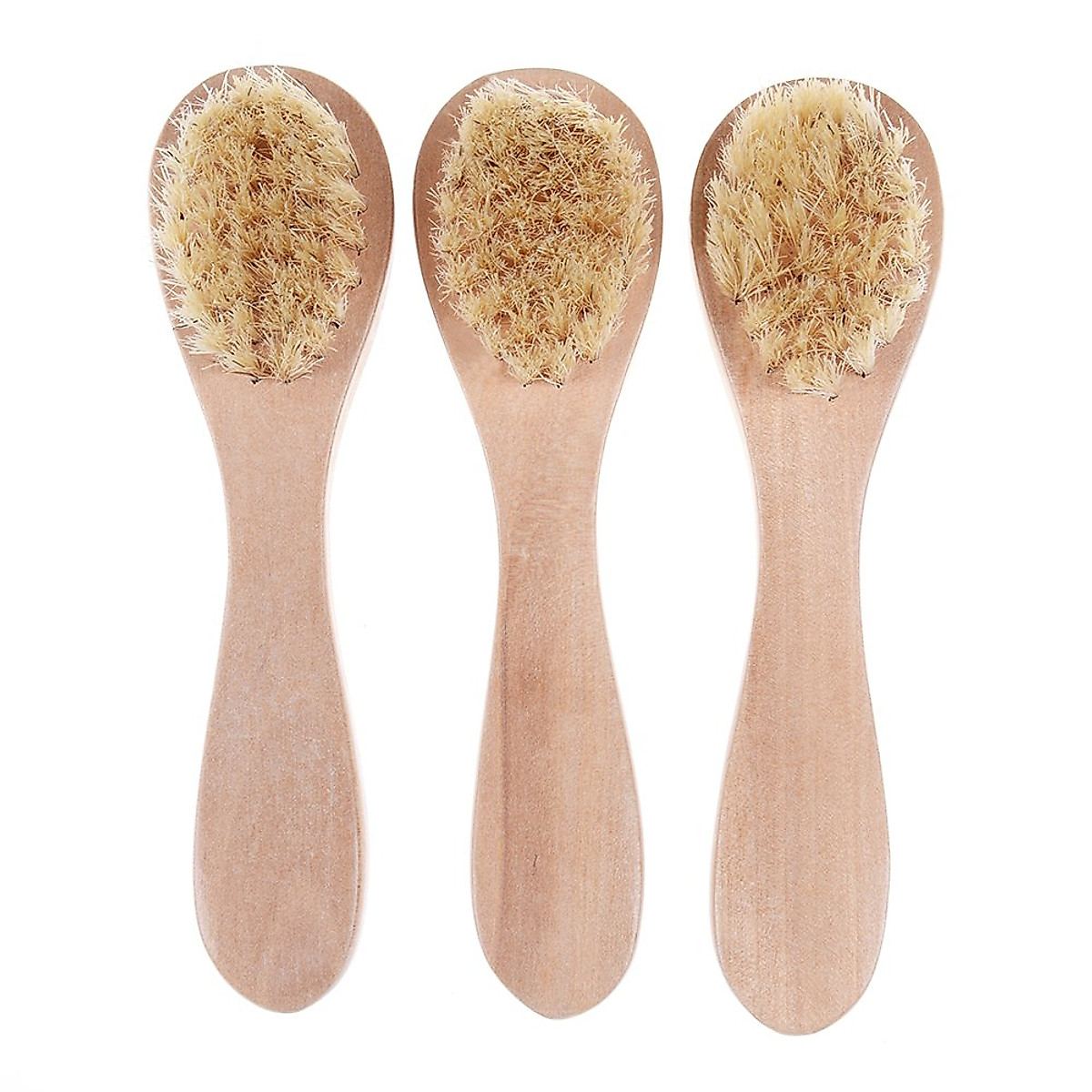 Face Cleansing Brush for Facial Exfoliation, Natural Bristles Brush For Dry Brushing - Set of 3 Pack Wooden Handle Skin Cleaning Scrubbers for Men and Women