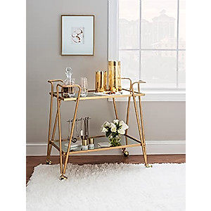 Linon Gina Mid-Century Bar Cart, Gold