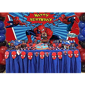 Red Spider Photography Backdrop Baby Boys Happy Birthday Party Decorations Vinyl Children Photo Booth Studio Props Background Superhero Cityscape 5x3ft Banner Dessert Table Baby Shower Supplies