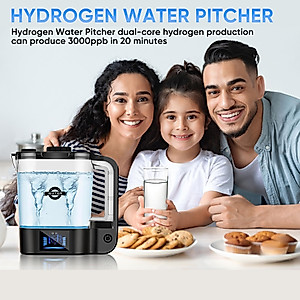 Hydrogen Water Pitcher, Upgraded 3000PPB Version Ion Membrane Hydrogen Water Bottle, 2L Large Capacity Hydrogen Water Bottle Generator Improve Water Quality, Suitable for Purified Water (Black)