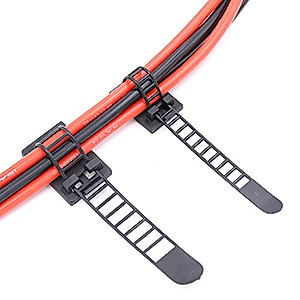 Rustark 50Pcs 2 Sizes Adjustable Self-Adhesive Nylon Cable Straps Cable Ties Cord Clamp for Wire Management, Large and Small