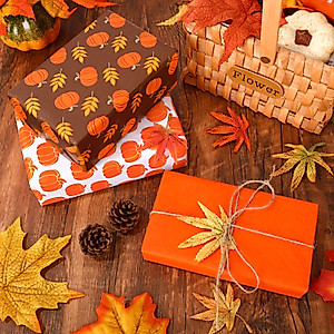 Whaline 160 Sheets Fall Tissue Paper Folded Flat Pumpkin Wrapping Paper Thanksgiving Gift Wrapping Tissue Paper Rustic Art Paper Crafts for Home DIY Gift Bags Party Favor Autumn Decor, 14 x 20inch