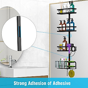 Kerisgo Over The Door Shower Caddy, 4-Tier Adjustable Over Hanging Shower Door Caddy Shelf, No Drilling Shower Organizer Shelf With Soap Holder, Body Wash, Shampoo, Razor, Black