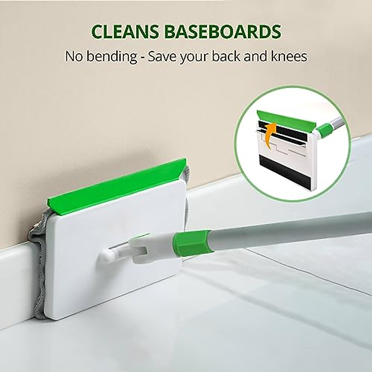 Zavrski Baseboard Cleaner Tool with 58" Long Handle Wall Cleaner Mop with Extendable Handle 4 Reusable Cleaning Pads Baseboard Duster for Washing Walls, Ceiling, Floor, Window