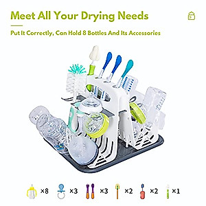 CAREBABYMORE High Capacity Drying Rack with 5pcs Brushes, Deluxe Countertop Drying Rack, Universal Drying Station, Baby Bottle Drying Rack with Bottle Brushes, Cup and Bottle Drying Rack, White